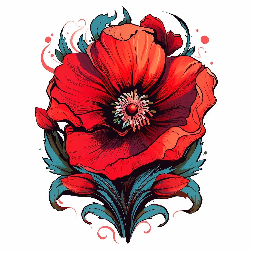 Red Poppy Flower Tattoo PNG | Red Poppy Tattoo | Tattoo Flash Digital ...