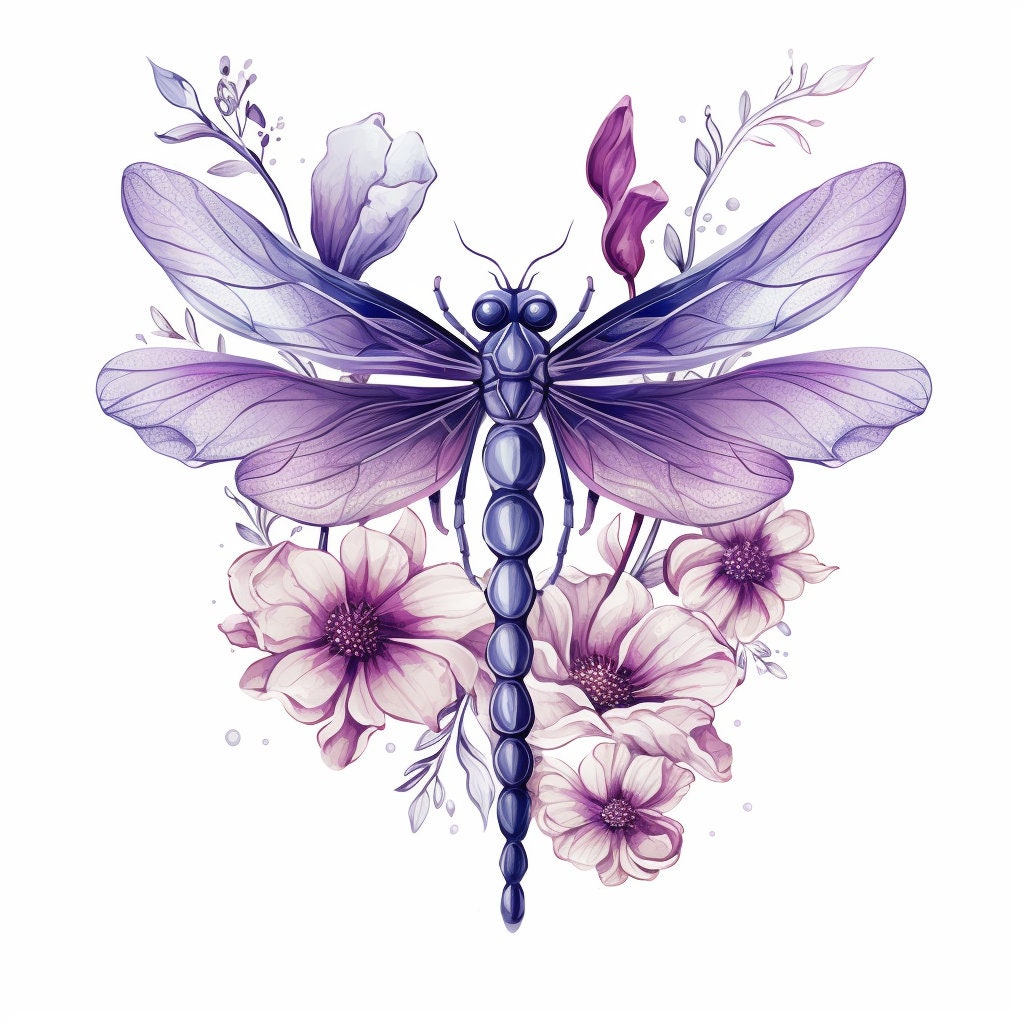 Dragonfly Violet Flower Tattoo Outline PNG File Violet Flower Tattoo ...