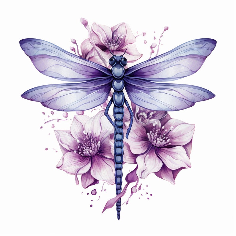 Dragonfly Violet Flower Tattoo Outline PNG File Violet Flower Tattoo ...