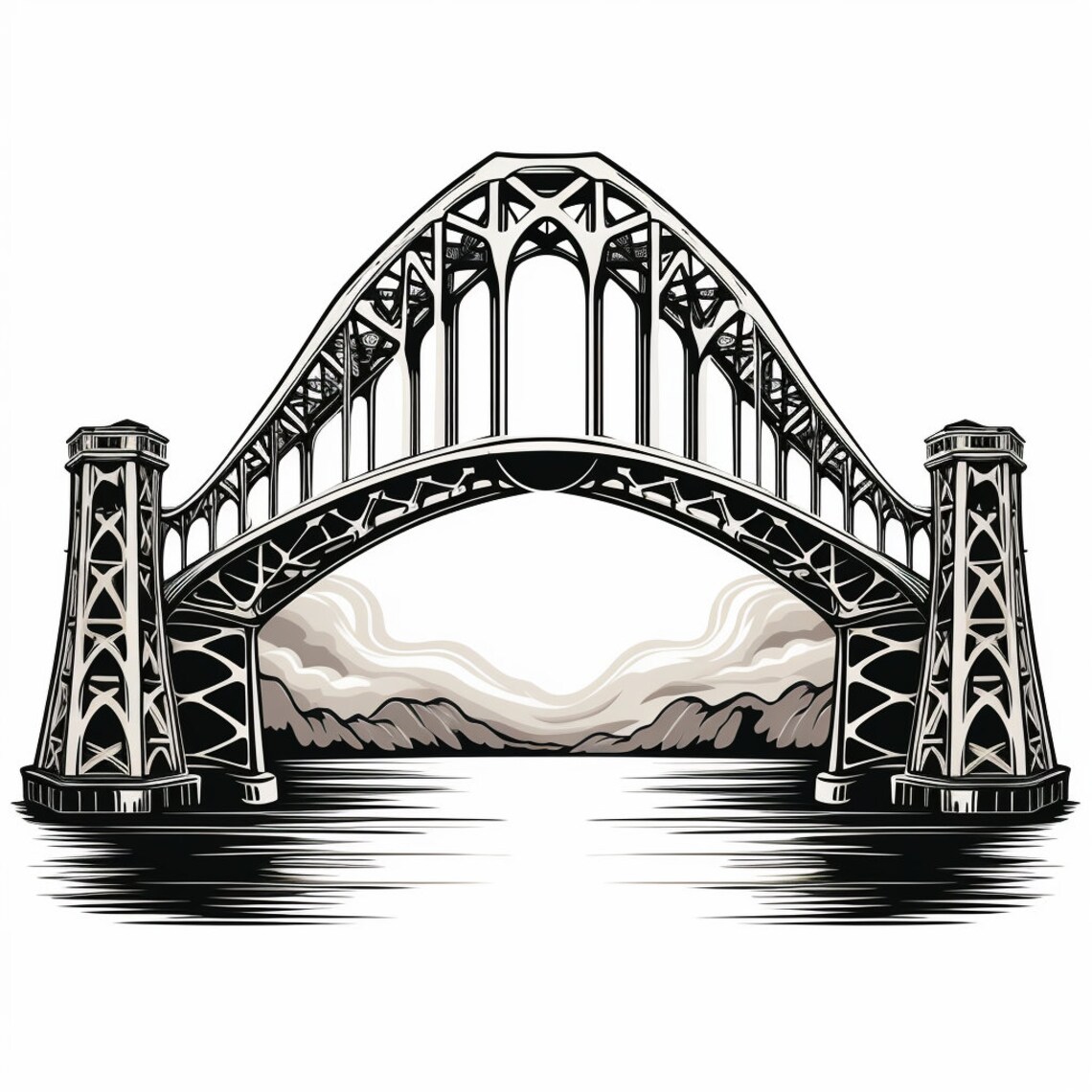 Bridge Tattoo Tattoo Flash Digital Download Simple Bridge Tattoo Black ...