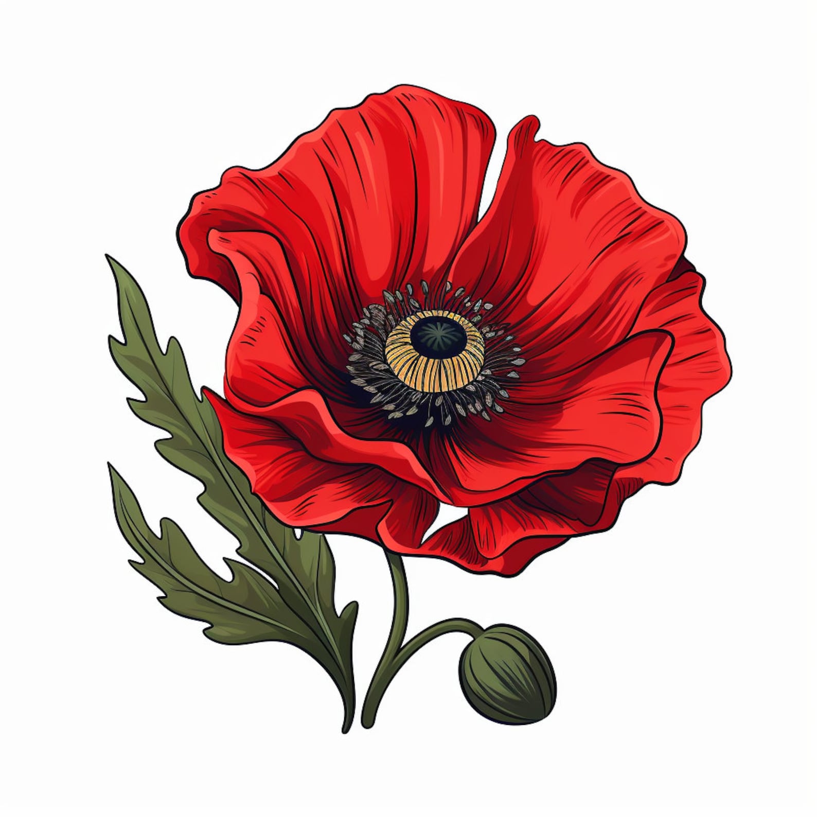 Red Poppy Flower Tattoo PNG | Red Poppy Tattoo | Tattoo Flash Digital ...