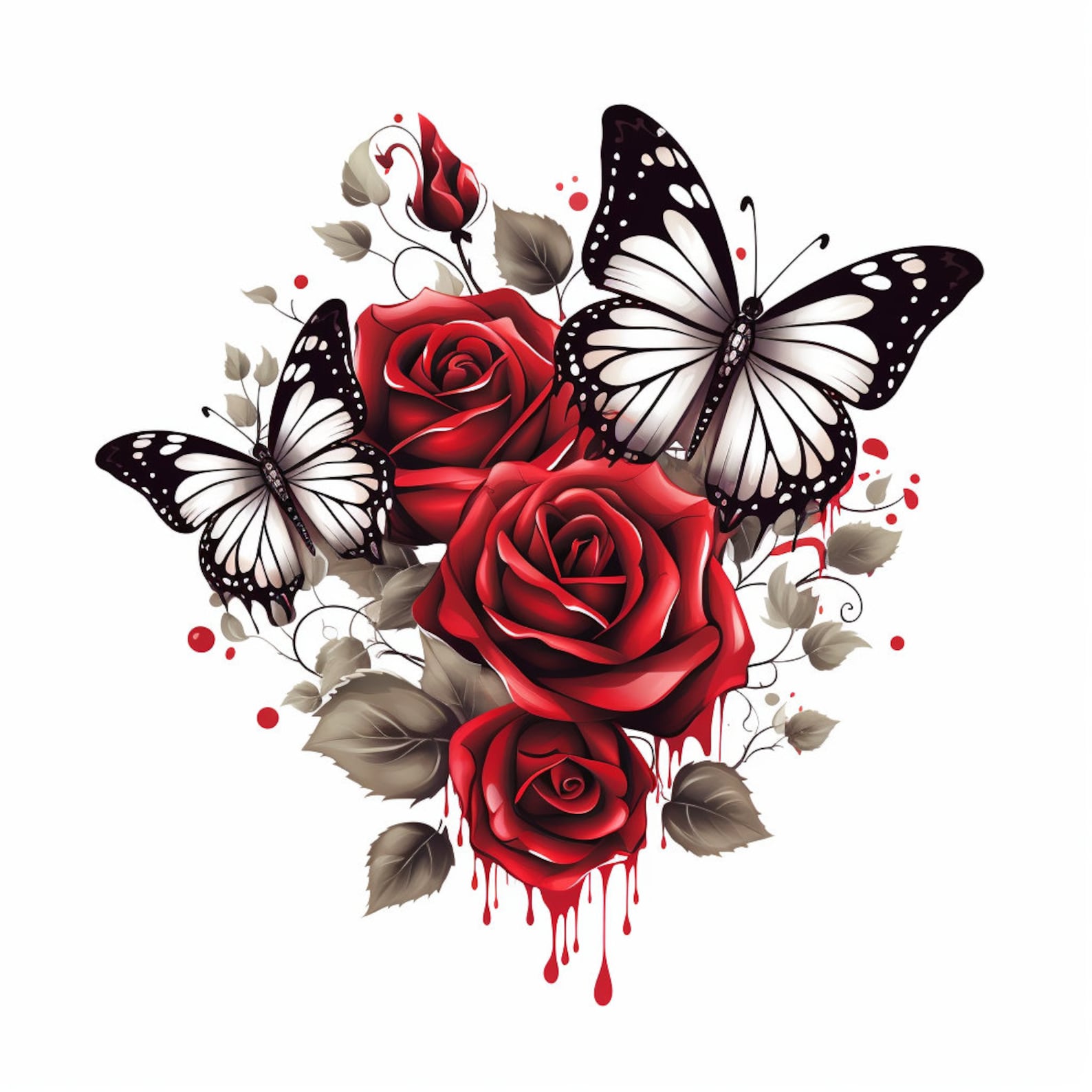 Rose and Butterfly Tattoo - Digital Tattoo Flash, Realistic Flower ...