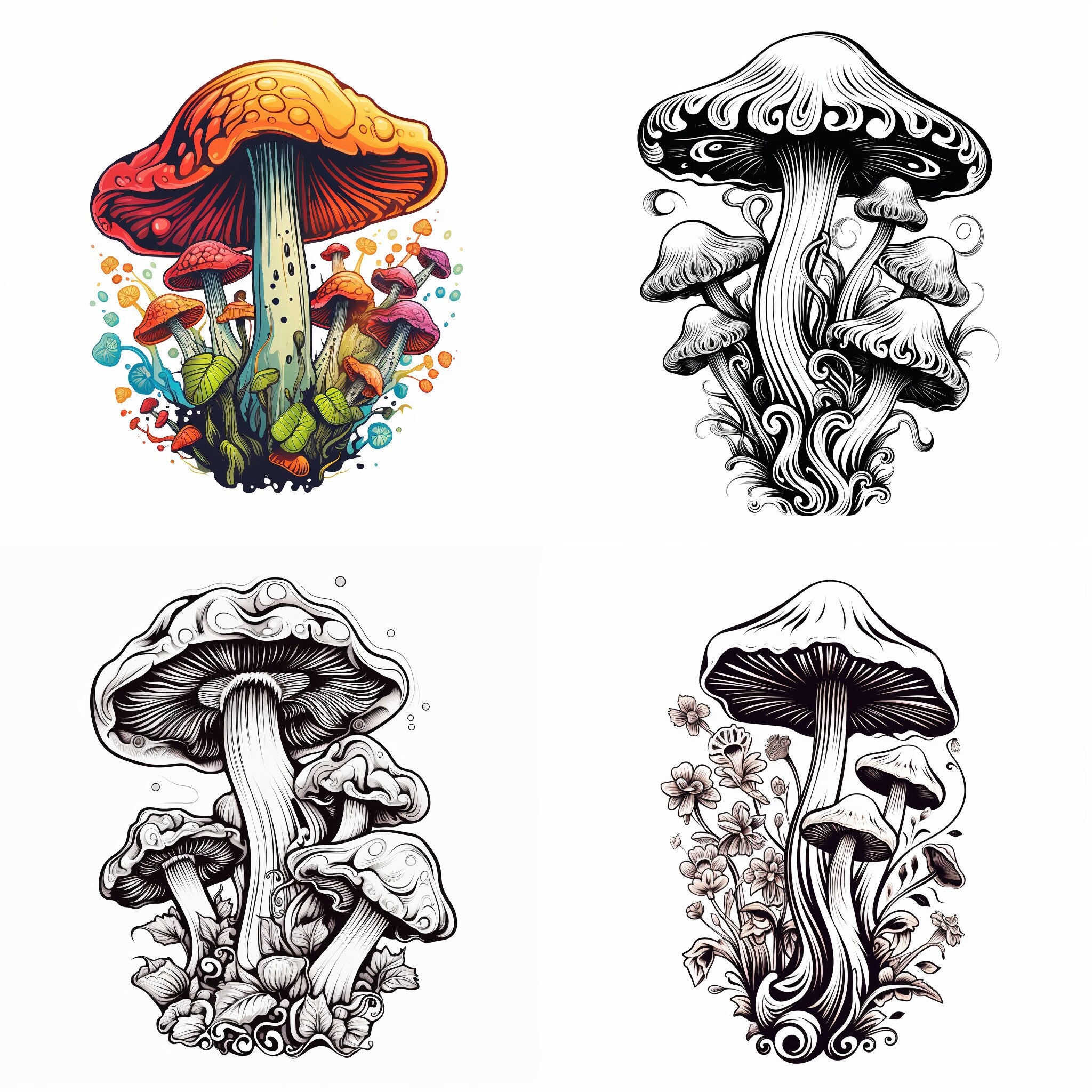 Mushroom Tattoo | Tattoo Flash Digital Download | Trippy Mushrooms ...
