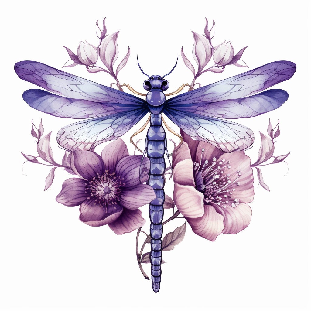 Dragonfly Violet Flower Tattoo Outline PNG File Violet Flower Tattoo ...