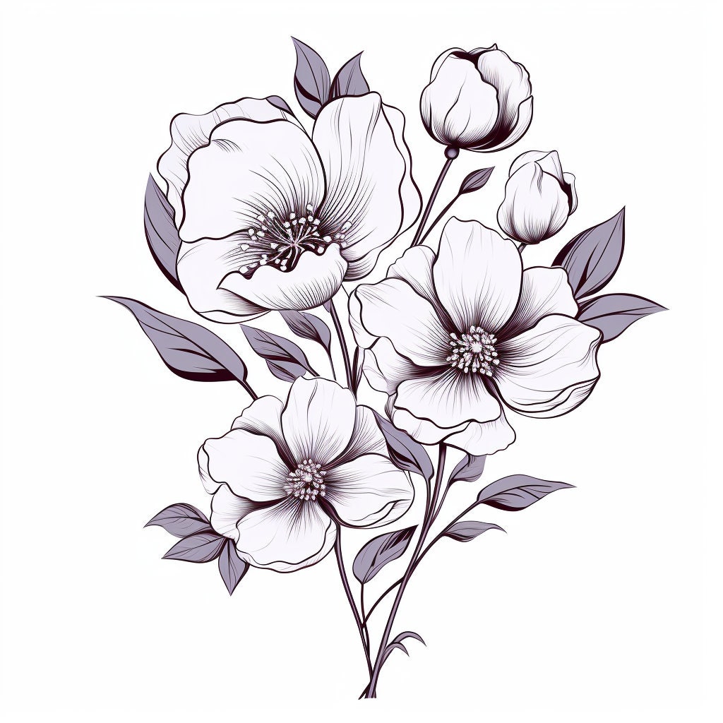Violet Flower Tattoo Outline PNG Violet Flower Tattoo Flash, Birth ...