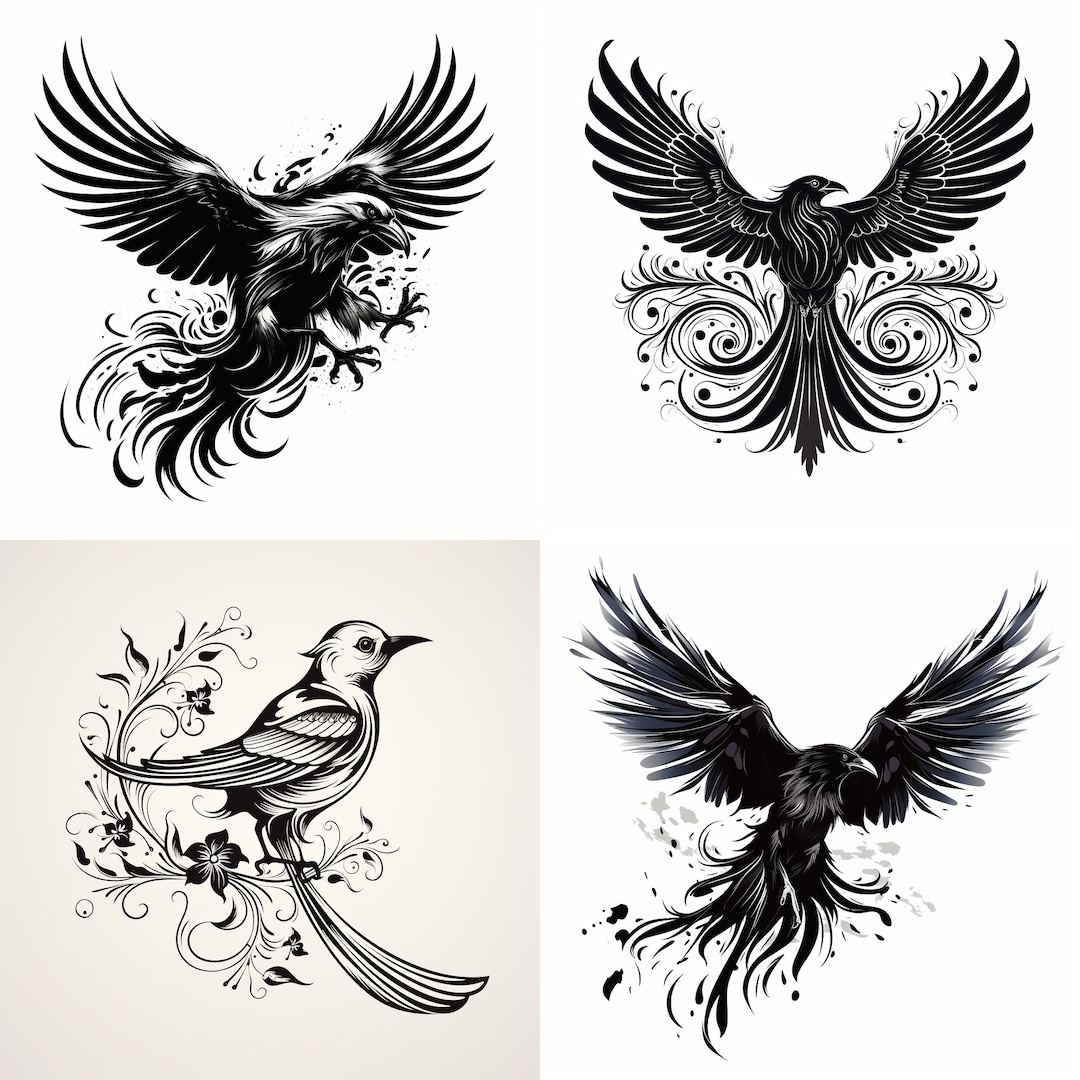 Small Black Bird Tattoo Ideas | Tattoo Stencil | Tattoo Flash Digital ...