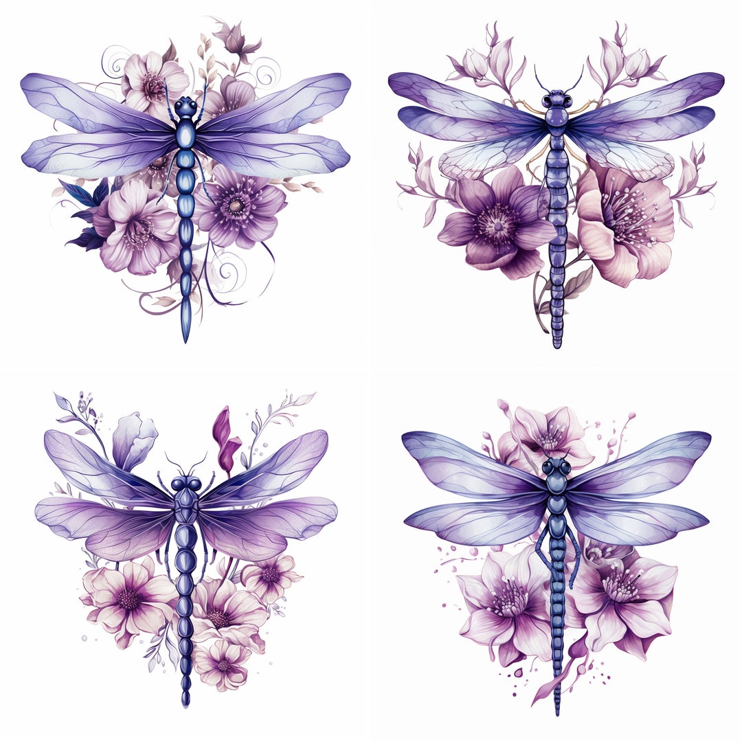 Dragonfly Violet Flower Tattoo Outline PNG File Violet Flower Tattoo ...
