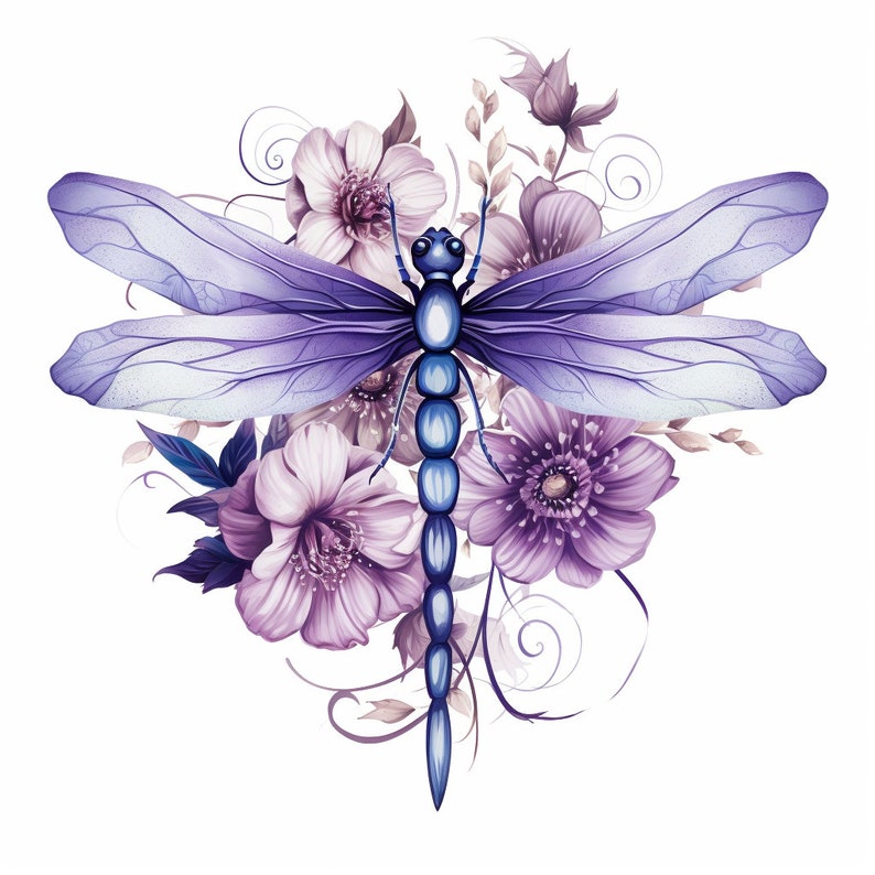 Dragonfly Violet Flower Tattoo Outline PNG File Violet Flower Tattoo ...