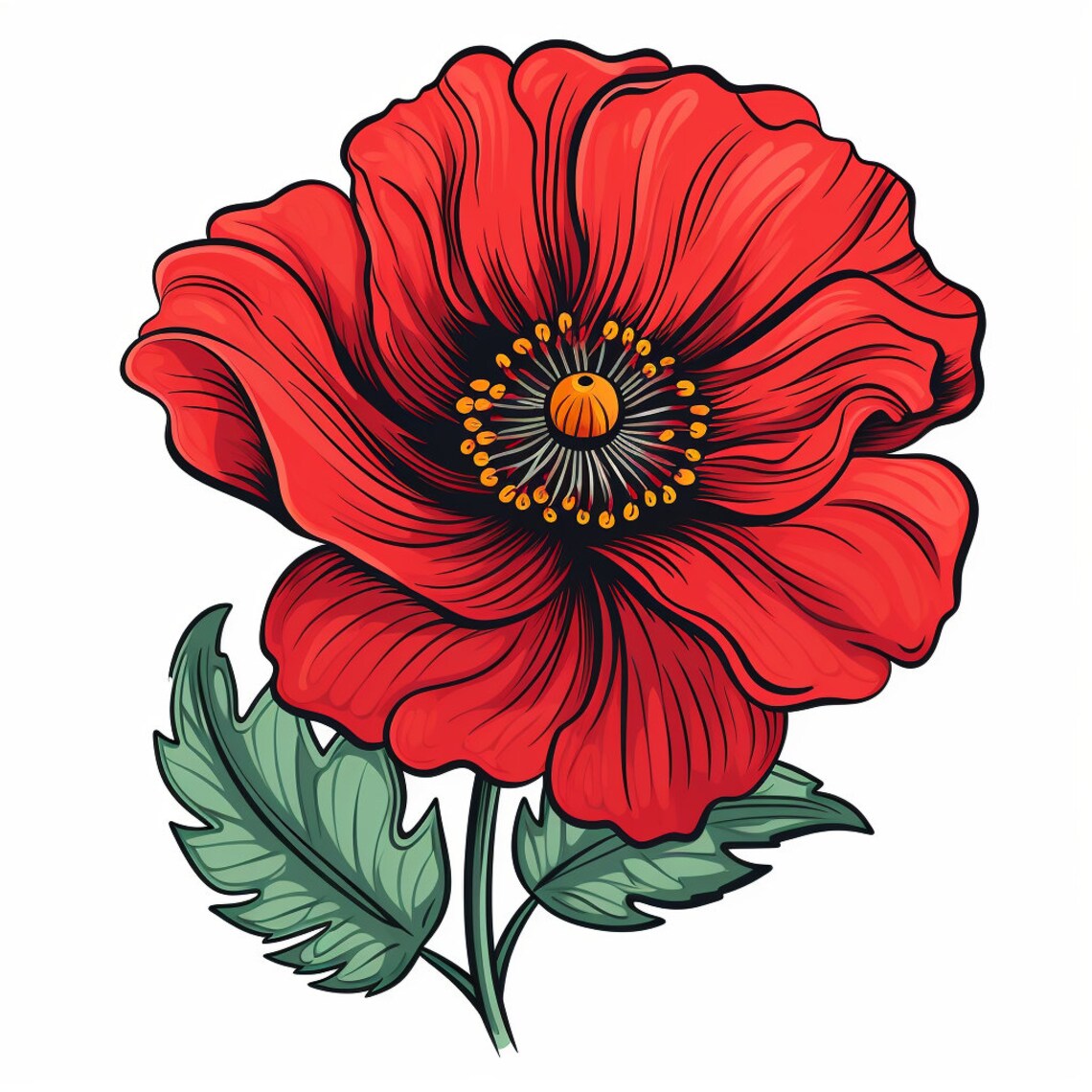 Red Poppy Flower Tattoo PNG | Red Poppy Tattoo | Tattoo Flash Digital ...