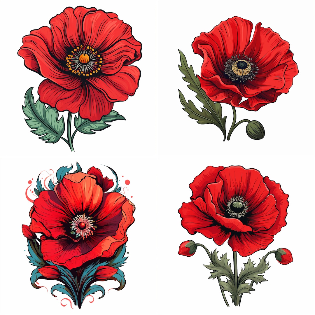 Red Poppy Flower Tattoo PNG | Red Poppy Tattoo | Tattoo Flash Digital ...