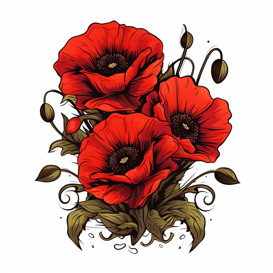 Red Poppy Flower Tattoo PNG | Red Poppy Tattoo | Tattoo Flash Digital ...