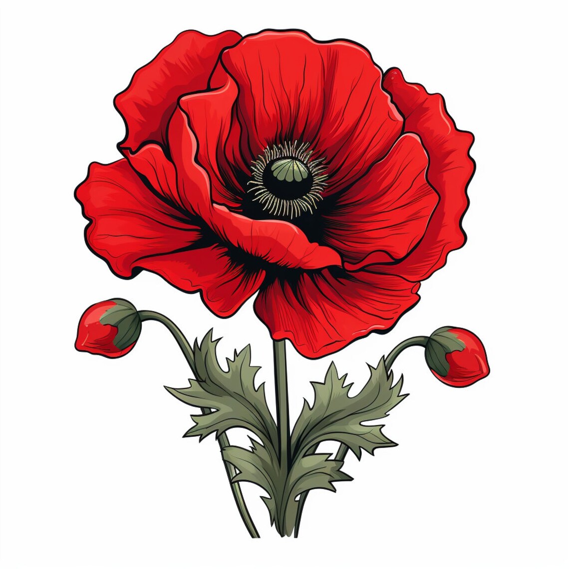 Red Poppy Flower Tattoo PNG | Red Poppy Tattoo | Tattoo Flash Digital ...