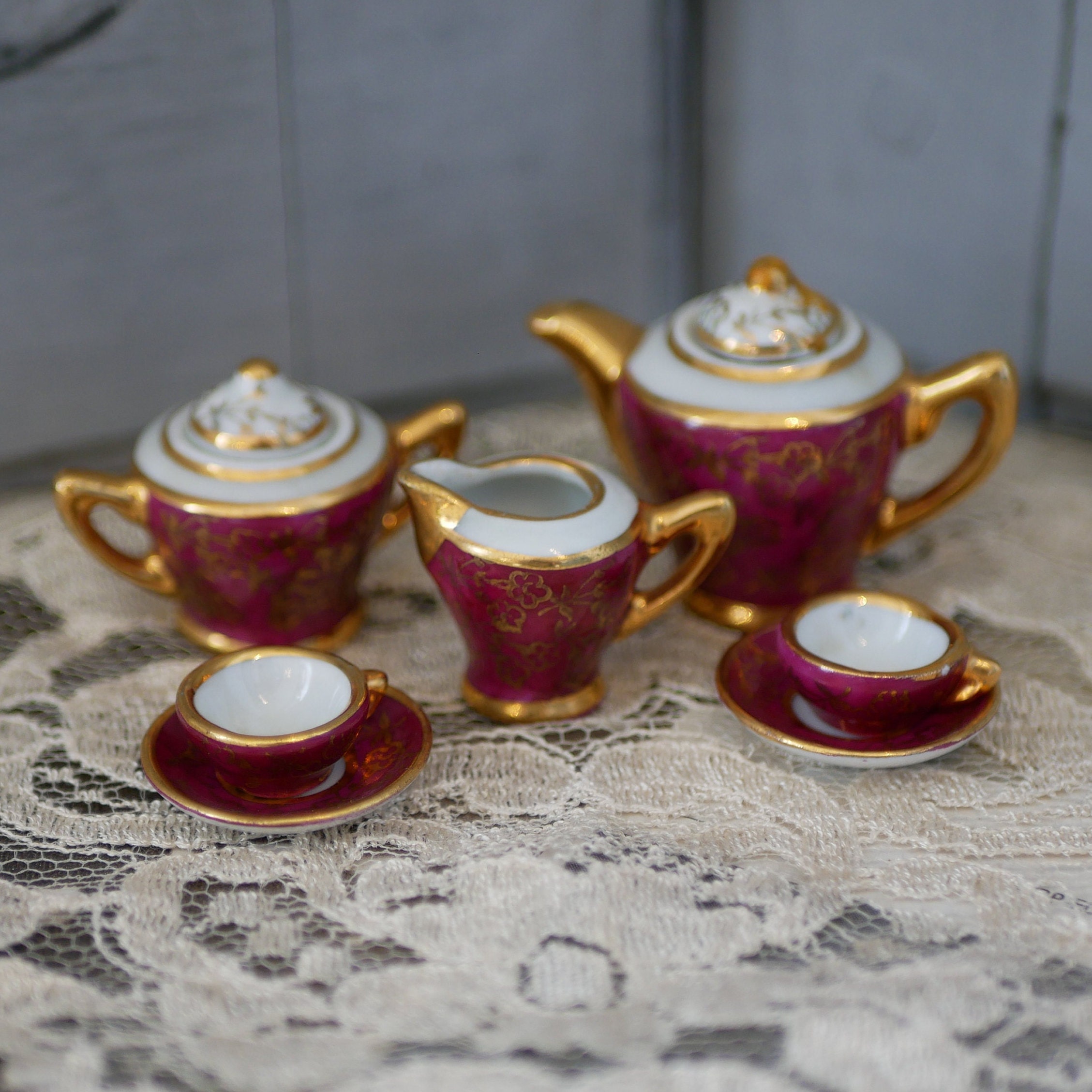 Limoges Porcelain Miniature Dolls Tea.coffee Set Service 7 Pieces - Etsy