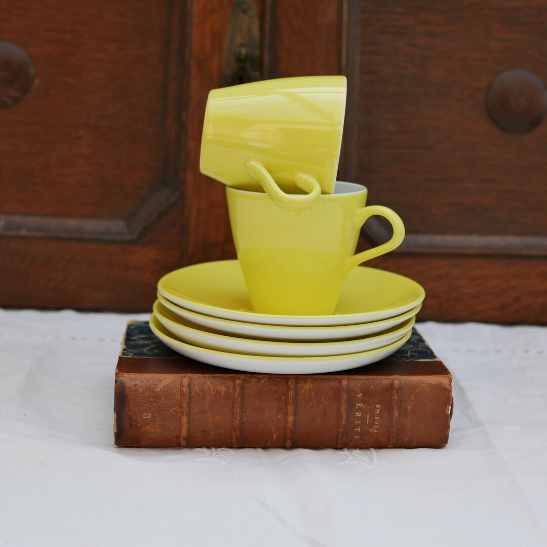 A Pair of Vibrant Vintage Yellow Poole Pottery Trios Mid Century Modern ...