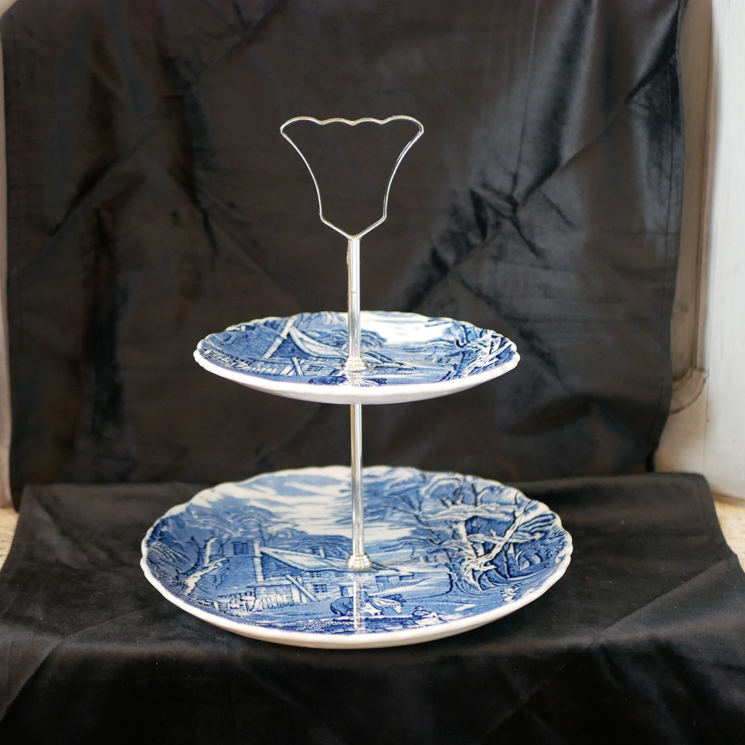 James Kent Old Foley Vintage Blue and White Chine Two Tier Cake Stand ...