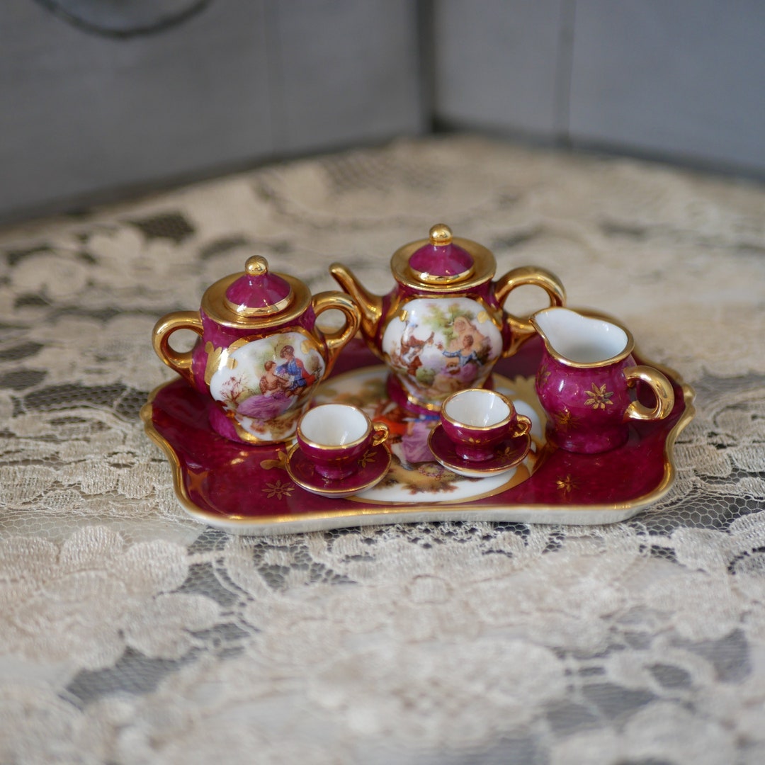 Limoges Vintage Porcelain Miniature Dolls Tea Set Service 8 - Etsy