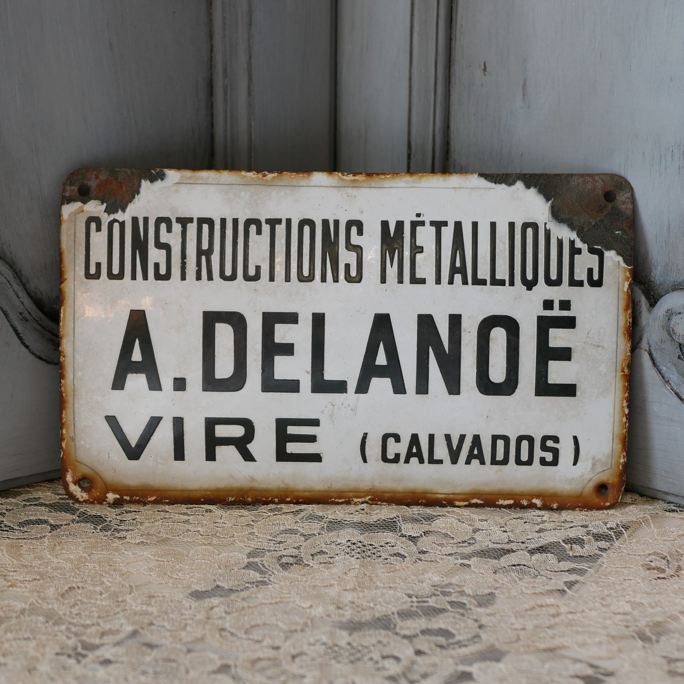 Antique French Enameled Metal Business Sign Vire Calvados Normandy ...
