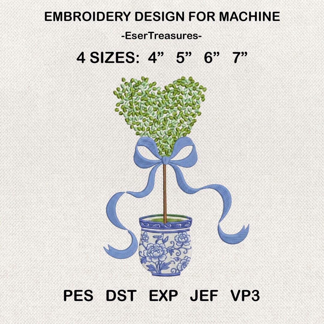 Chinoiserie Heart Topiary Tree Embroidery Design, Chinoiserie Heart ...