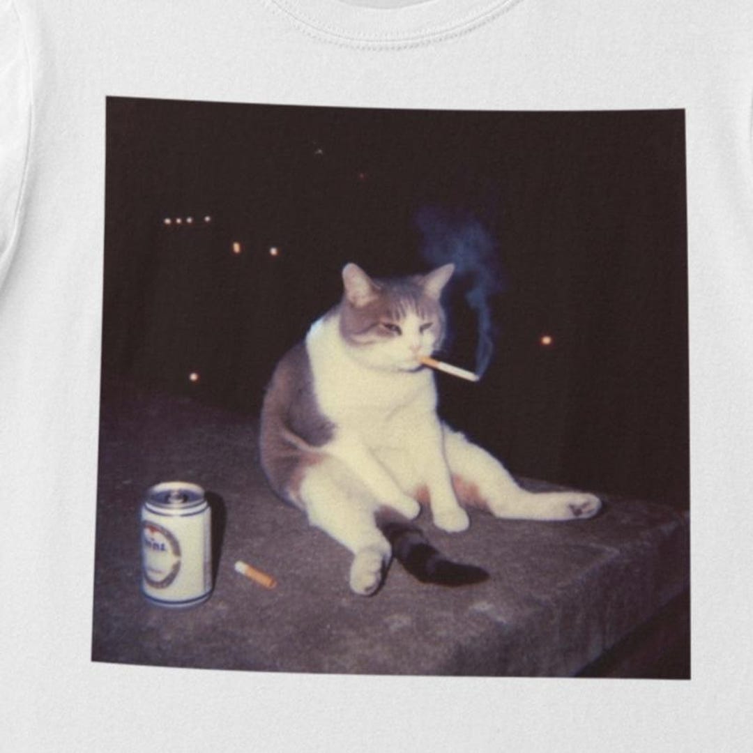 Smoking Cat Shirt, Funny Meme T-shirt, Cursed Cat Shirt, Cigarette Cat ...