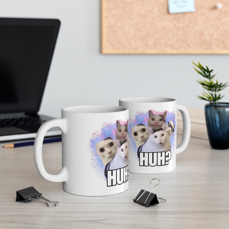 Huh Cat Funny Meme Mug, Cat Memes Mugs, Zoning Out Cat, Banana Cat ...