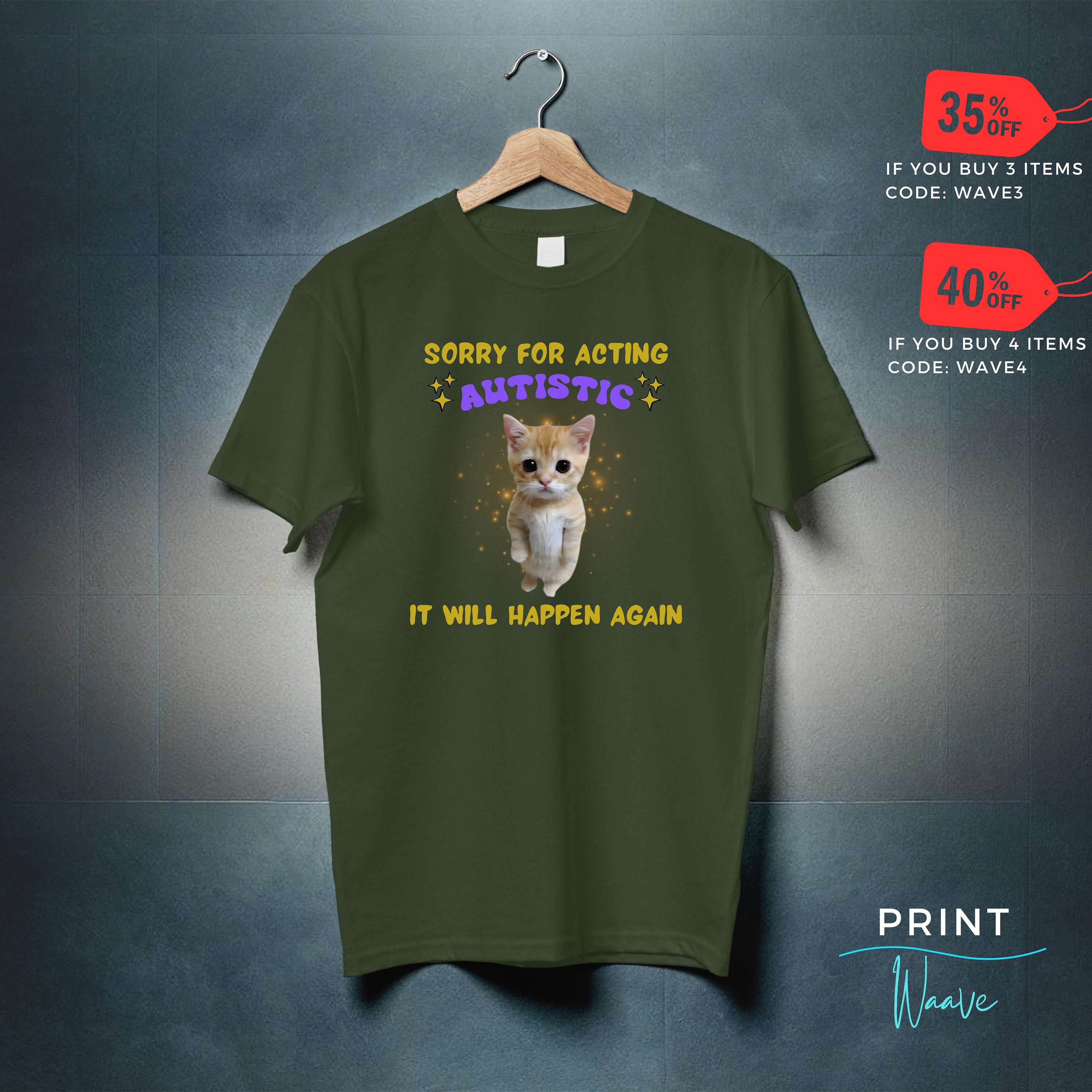 Sorry for Acting Autistic Cat Meme Funny Shirt, Cat Trendy Sassy Gift ...