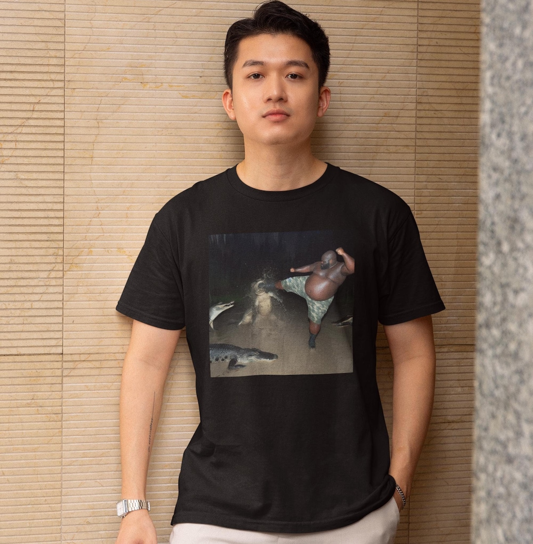 Guy Kicking Alligator Funny Dank Meme Shirt, Gumbo Slice Man Kicking ...
