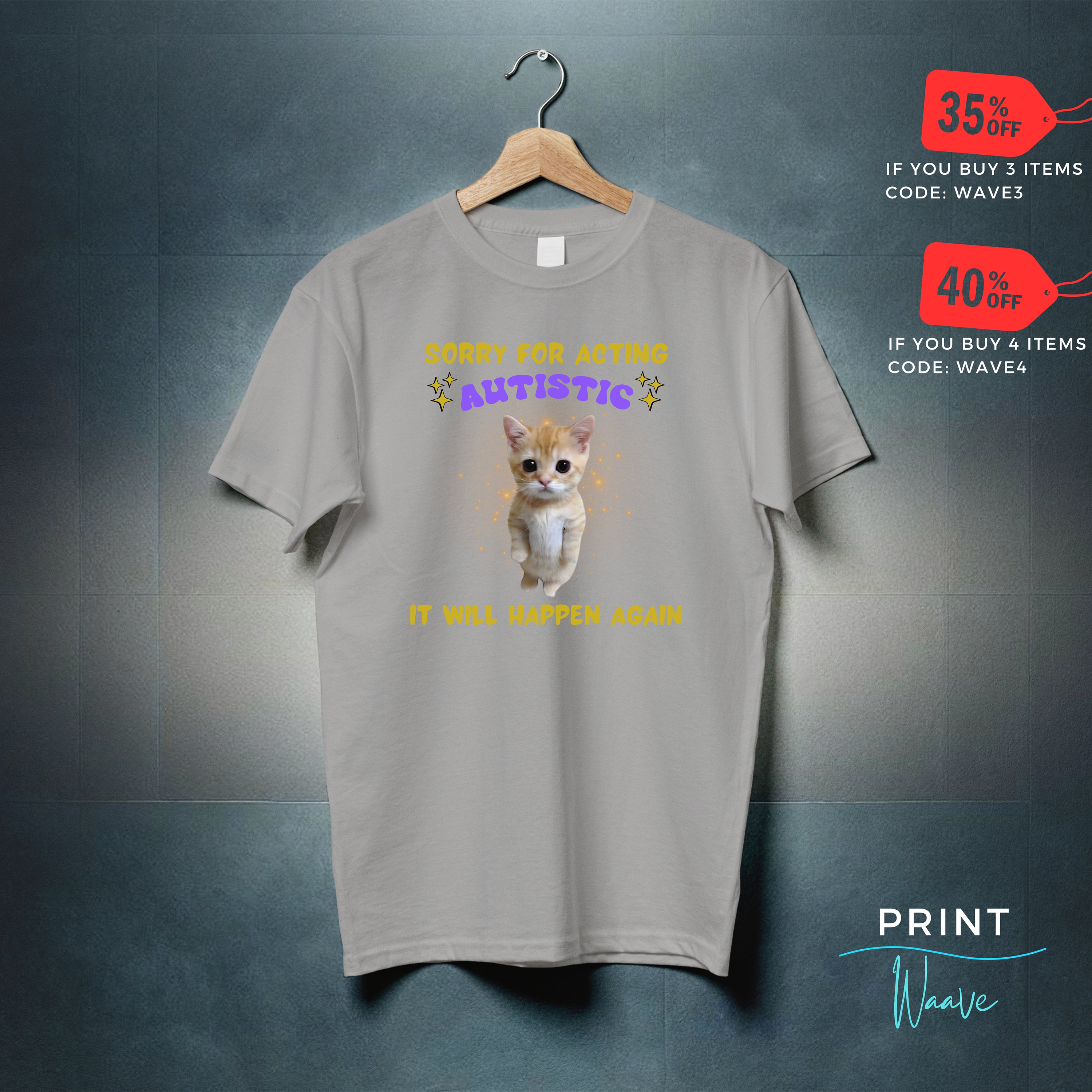 Sorry for Acting Autistic Cat Meme Funny Shirt, Cat Trendy Sassy Gift ...