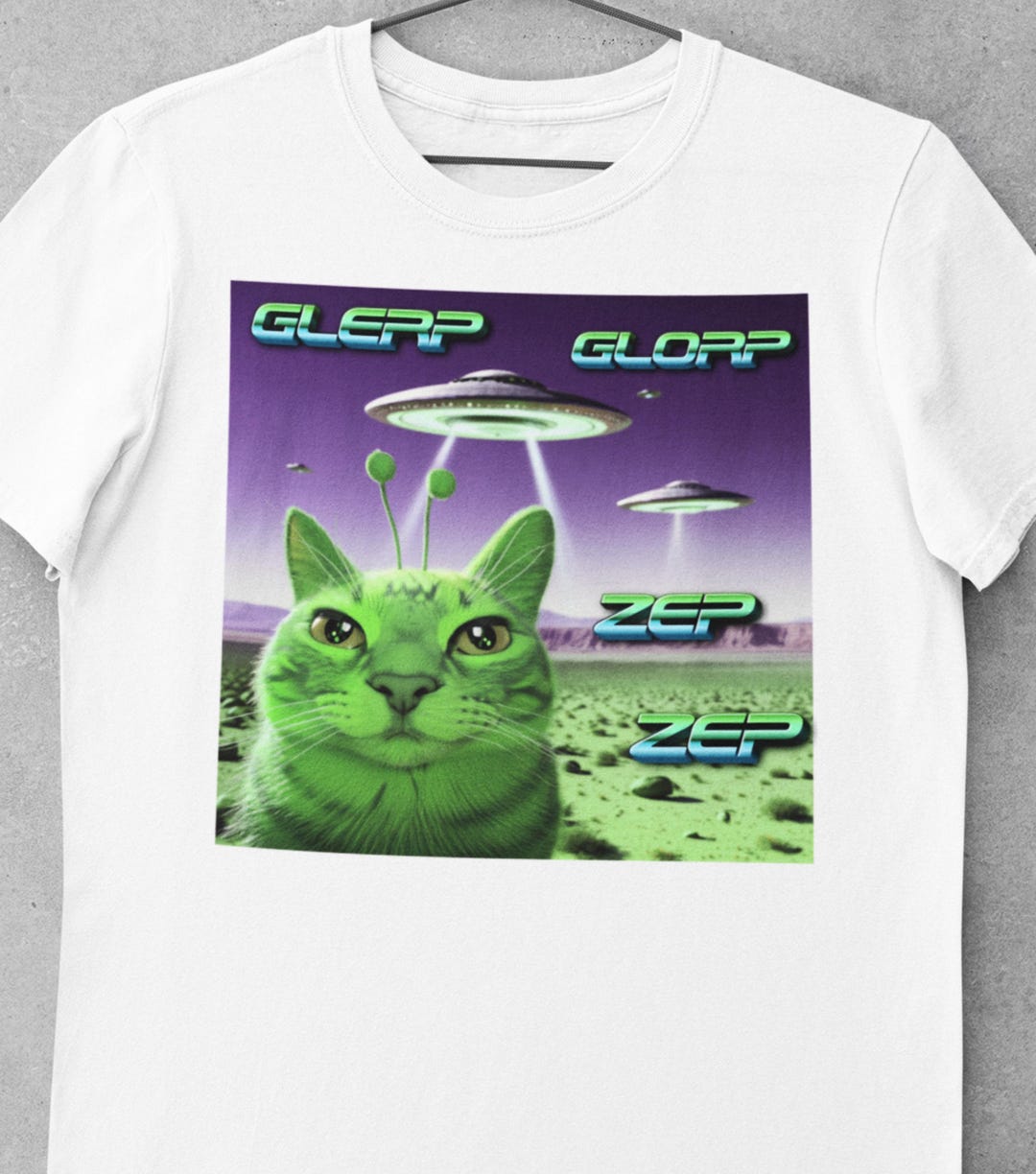 Alien Green Cat Funny Meme, Brainrot Silly Cats Glerp Gnarp Glorp Zep ...