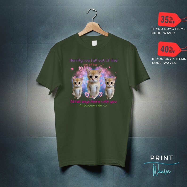 Merrily We Fall Out of Line El Gato Meme Shirt, Cringe Cat Funny Meme ...