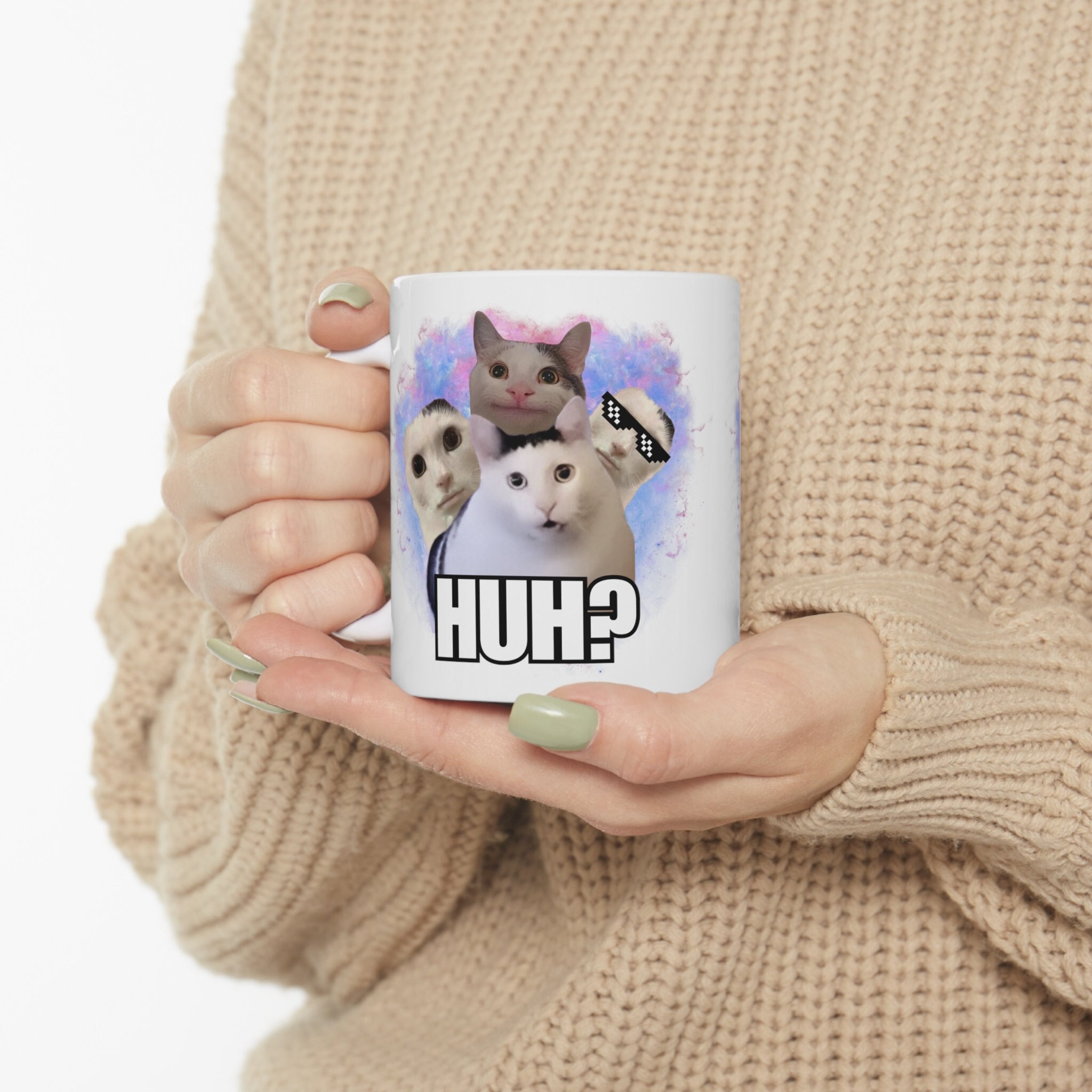 Huh Cat Funny Meme Mug, Cat Memes Mugs, Zoning Out Cat, Banana Cat ...