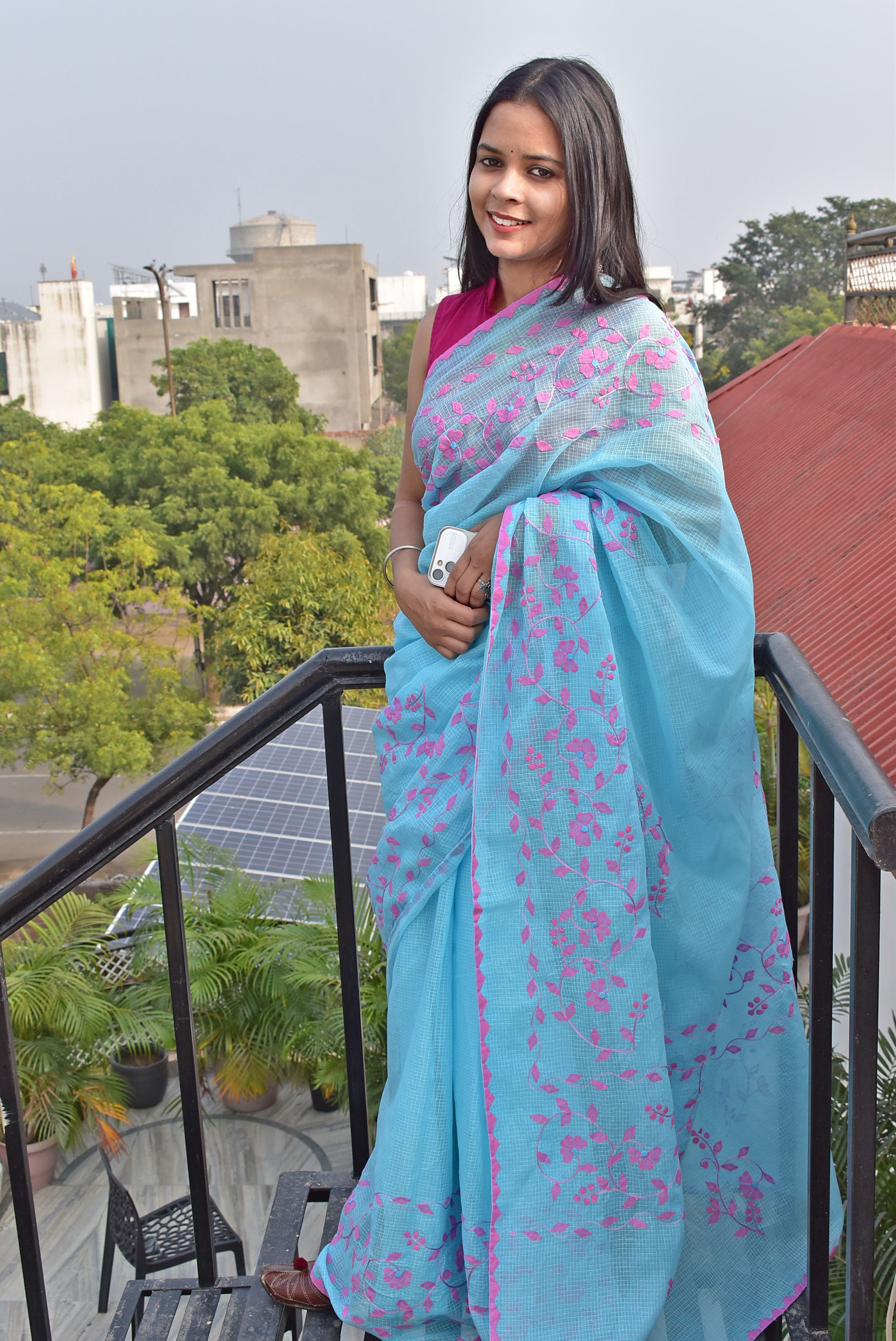 Pure Kota Doria Saree With Aari & Applique Phool Patti Work ...