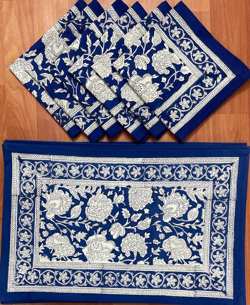 Hand Block Printed Table Mat & Table Napkinset of 4,6 Dining Table ...