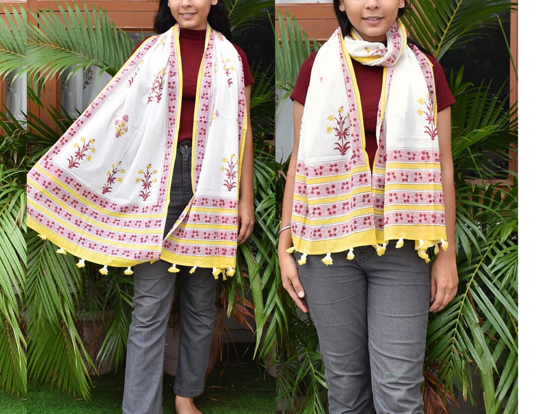 Hand Block Printed Cotton Stole With Tassels Cotton Wrap - Etsy