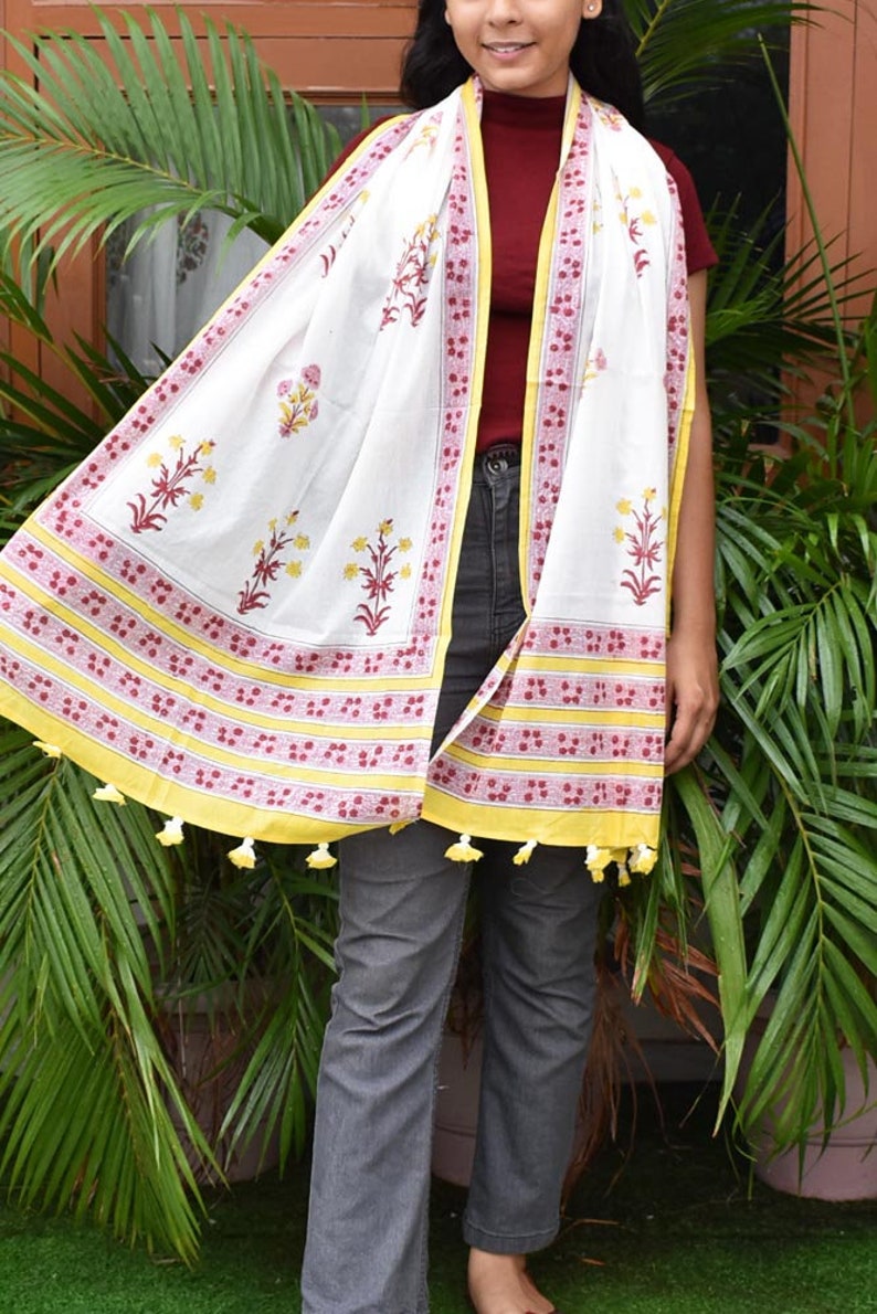 Hand Block Printed Cotton Stole With Tassels Cotton Wrap - Etsy
