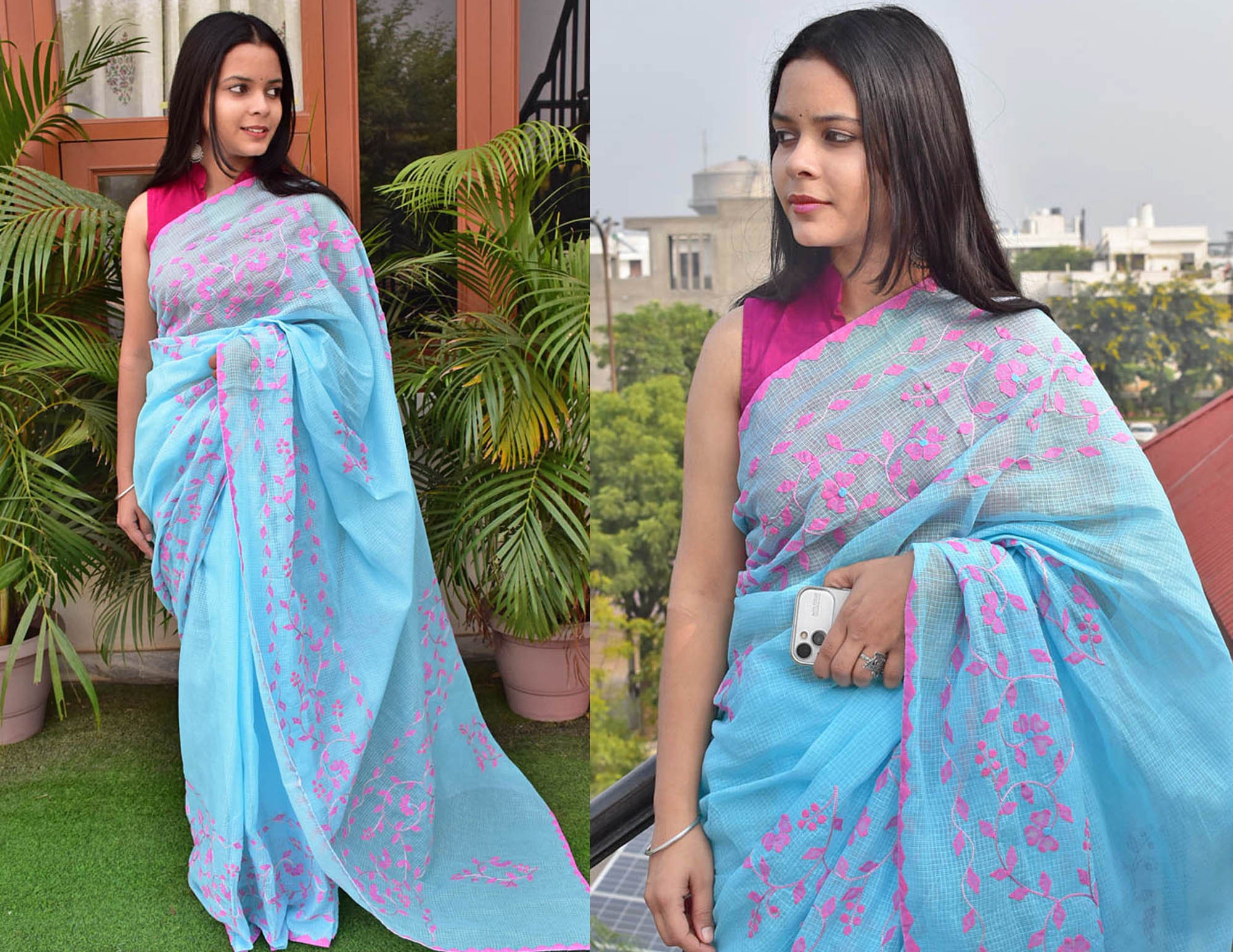 Pure Kota Doria Saree With Aari & Applique Phool Patti Work ...