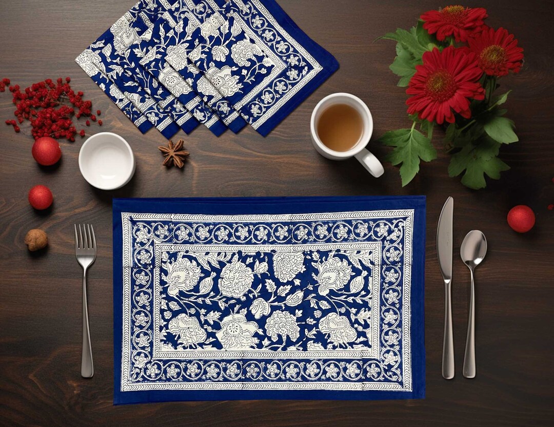 Hand Block Printed Table Mat & Table Napkinset of 4,6 Dining Table ...