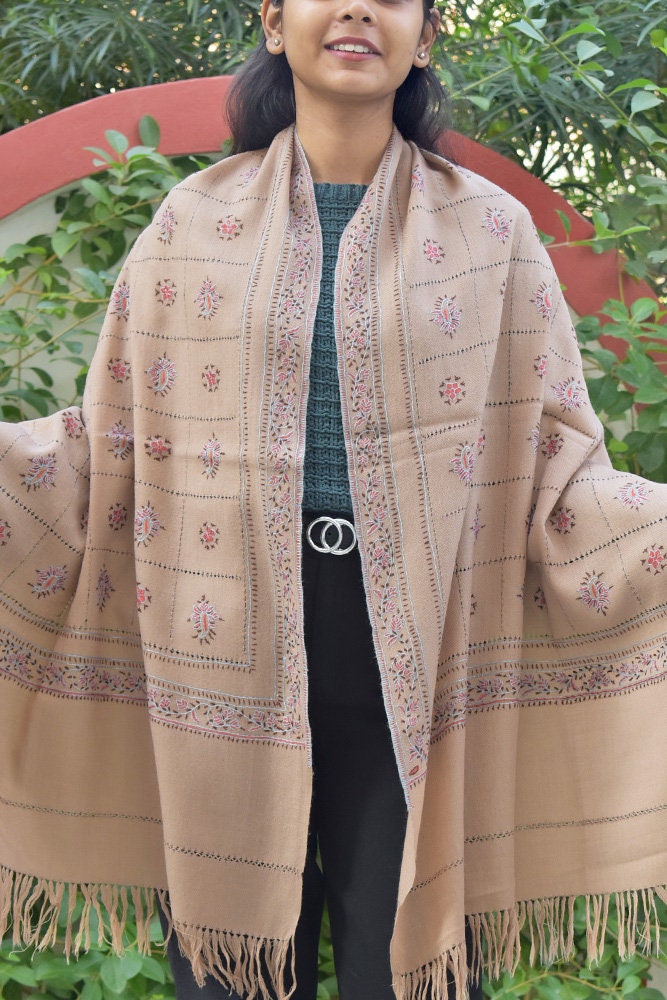 Hand Embroidered Kashmiri Pashmina Wool Stole, Cutwork Work Woolen ...
