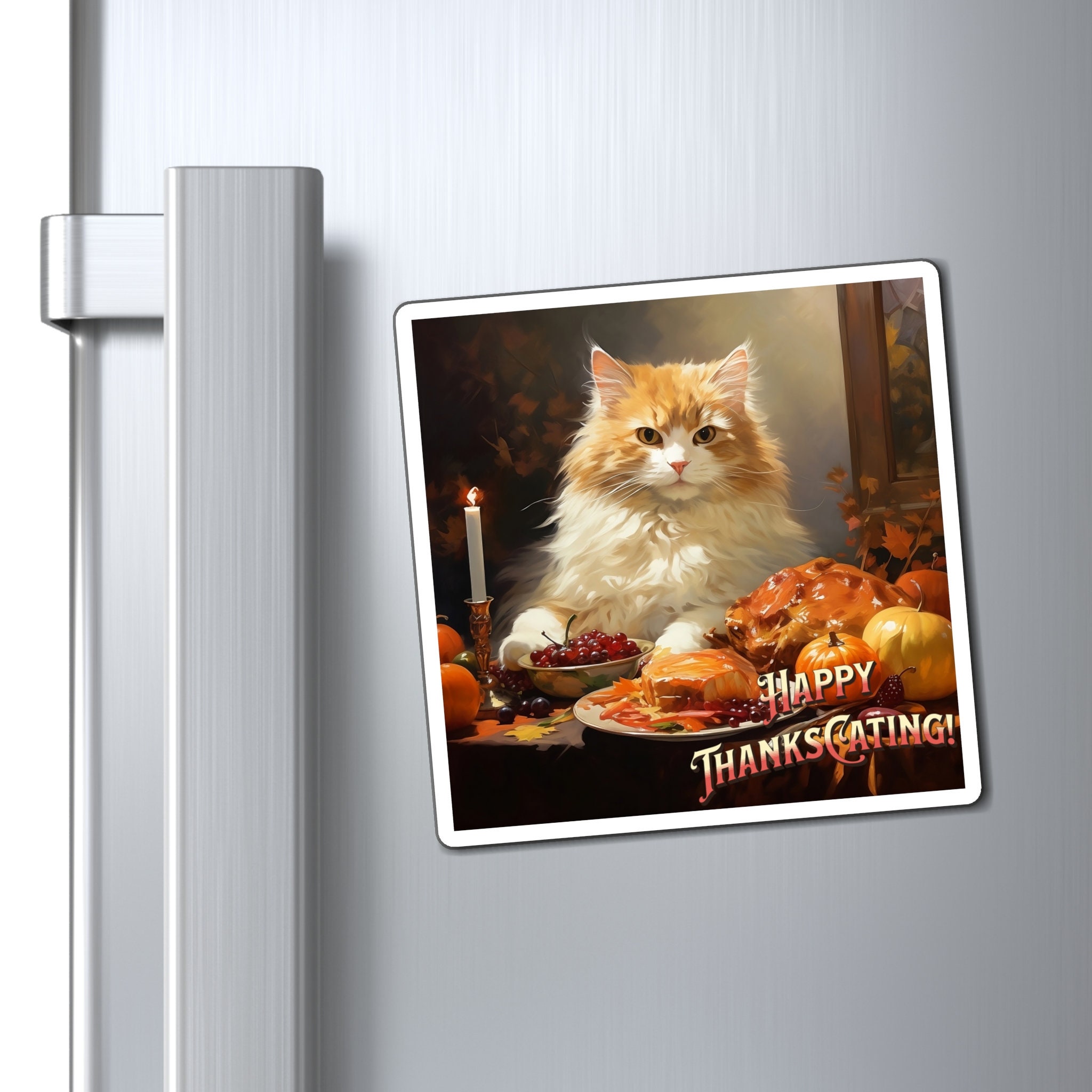 Custom Cat Fridge Magnet, Thanksgiving Cat Magnet, Fluffy Cat Magnet ...