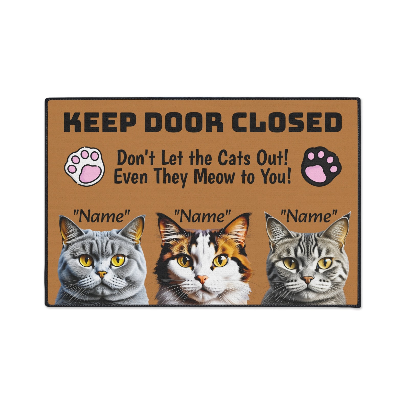 Cat Name Personalized Doormat, Custom Cat Face Floor Mat, Cute Cat ...