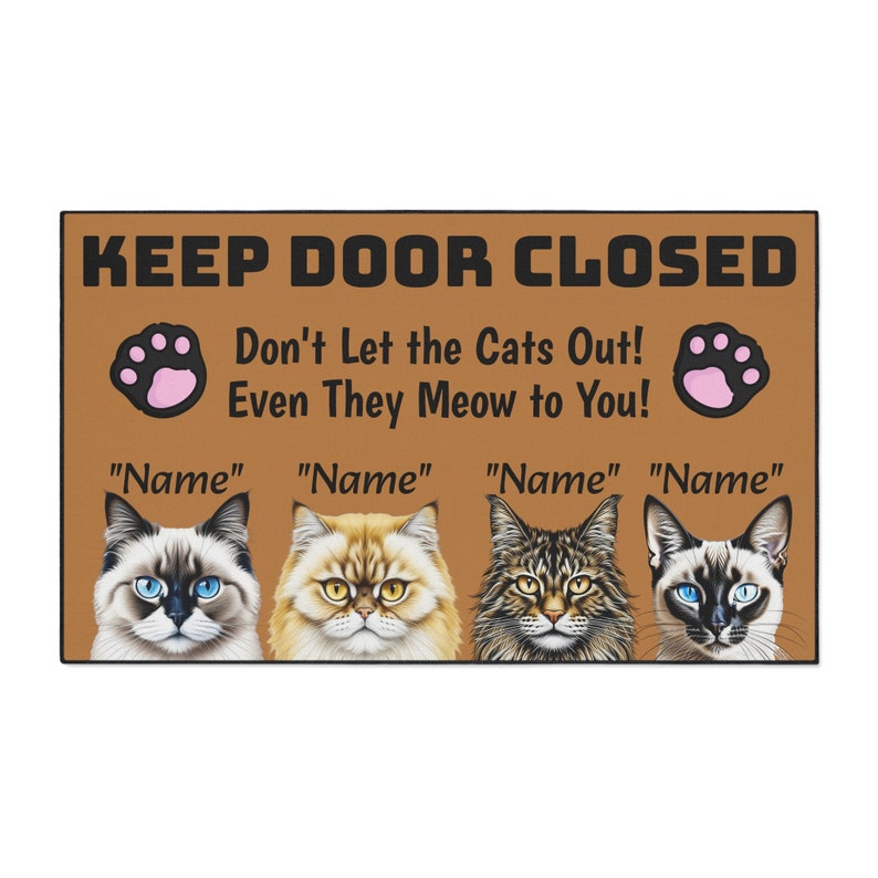 Cat Name Personalized Doormat, Custom Cat Face Floor Mat, Cute Cat ...