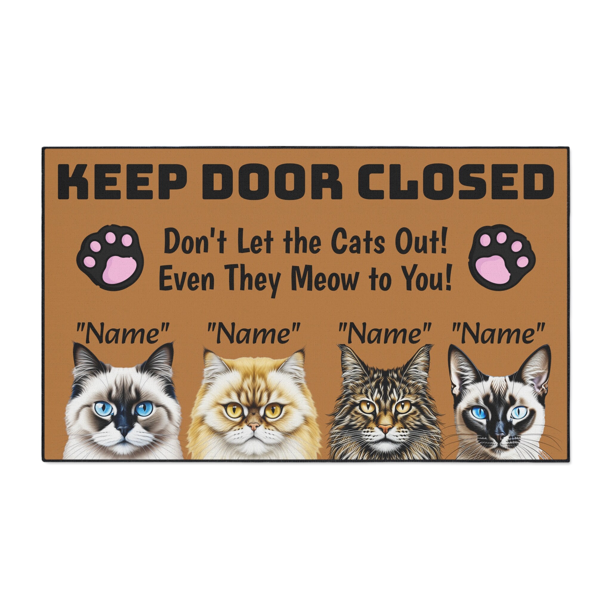 Cat Name Personalized Doormat, Custom Cat Face Floor Mat, Cute Cat ...