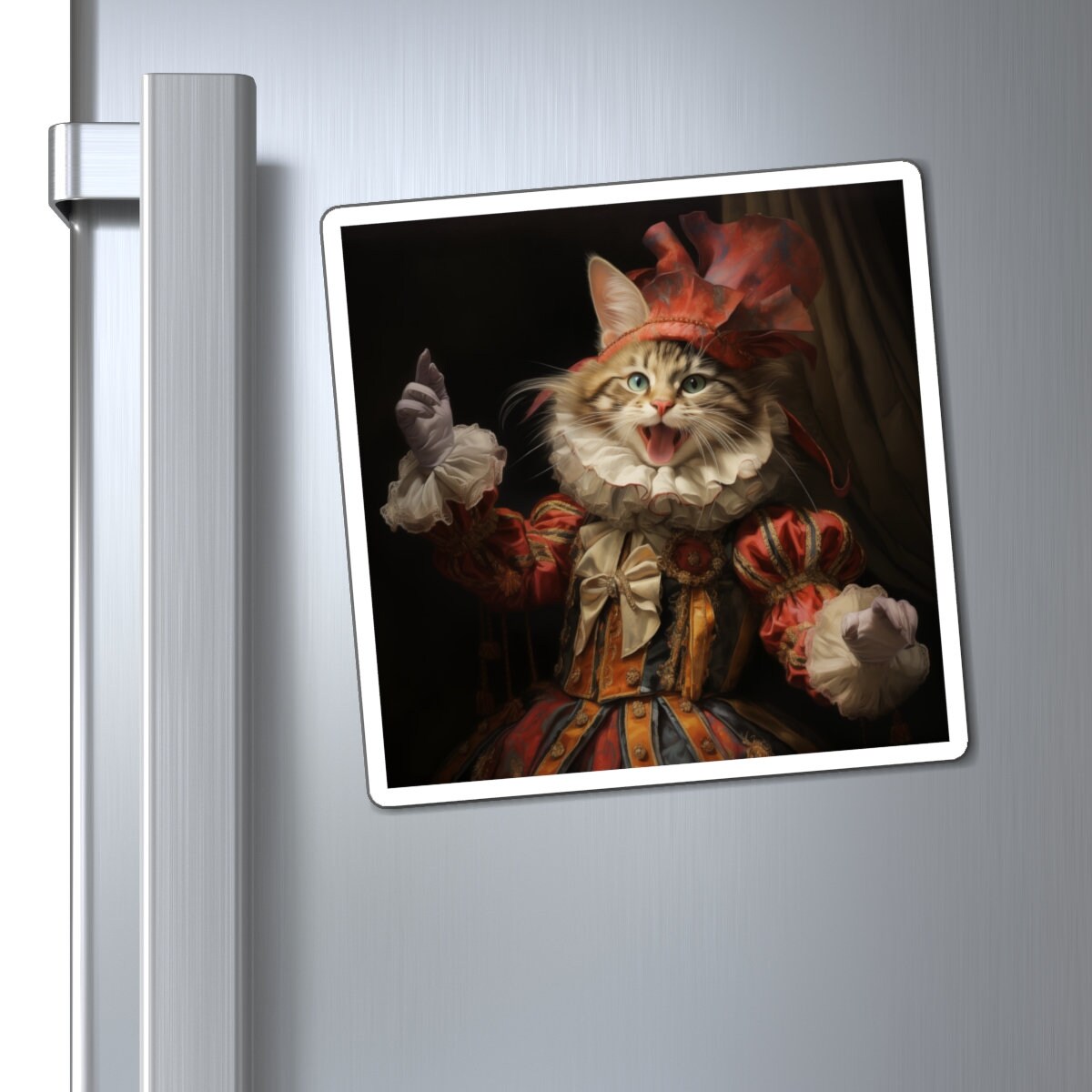 Cat Fridge Magnet, Jester Cat Magnet, Art Print Cat Magnet, Joker Cat ...