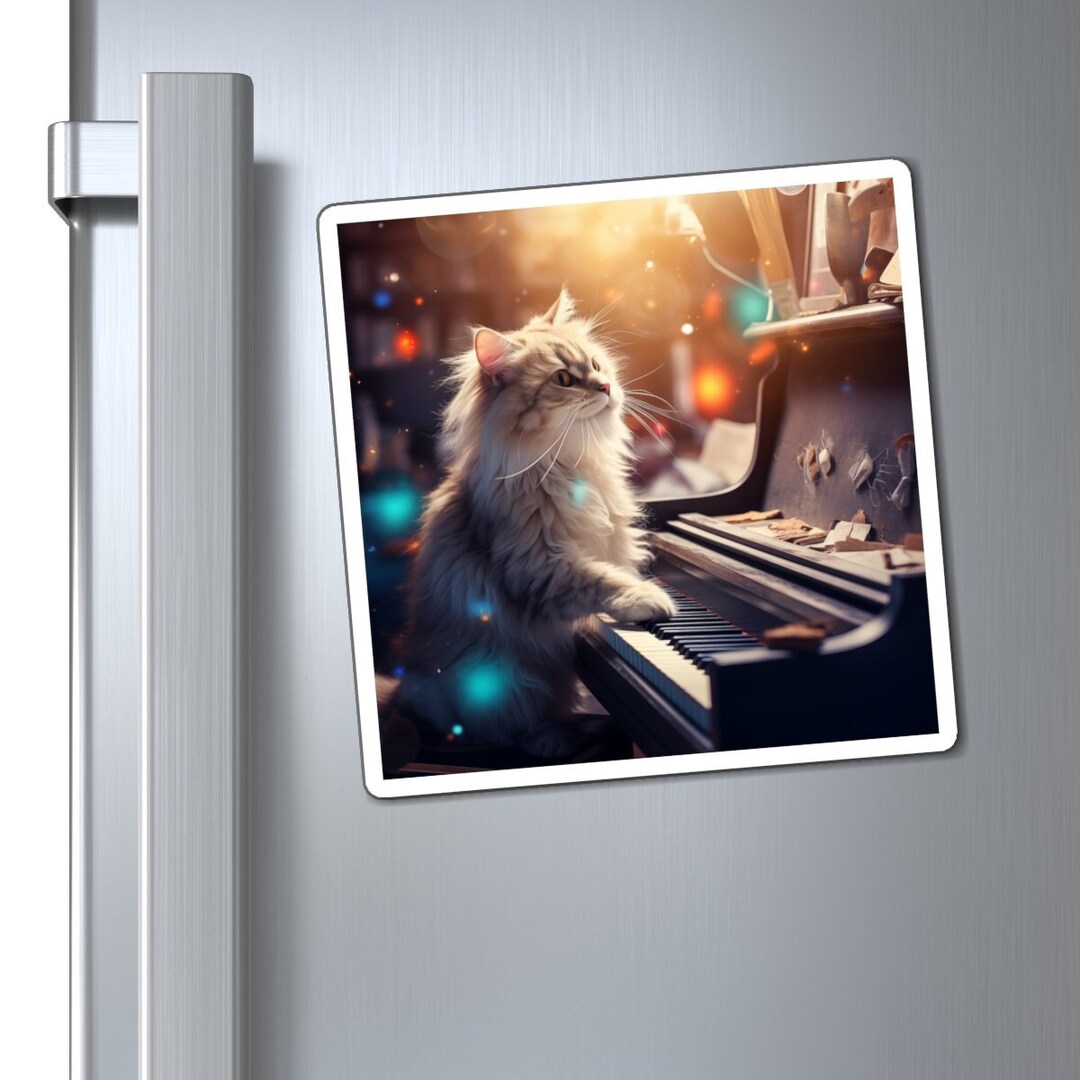 Cat Fridge Magnet, Piano Cat Magnet, Art Print Cat Magnet, Musician Cat ...