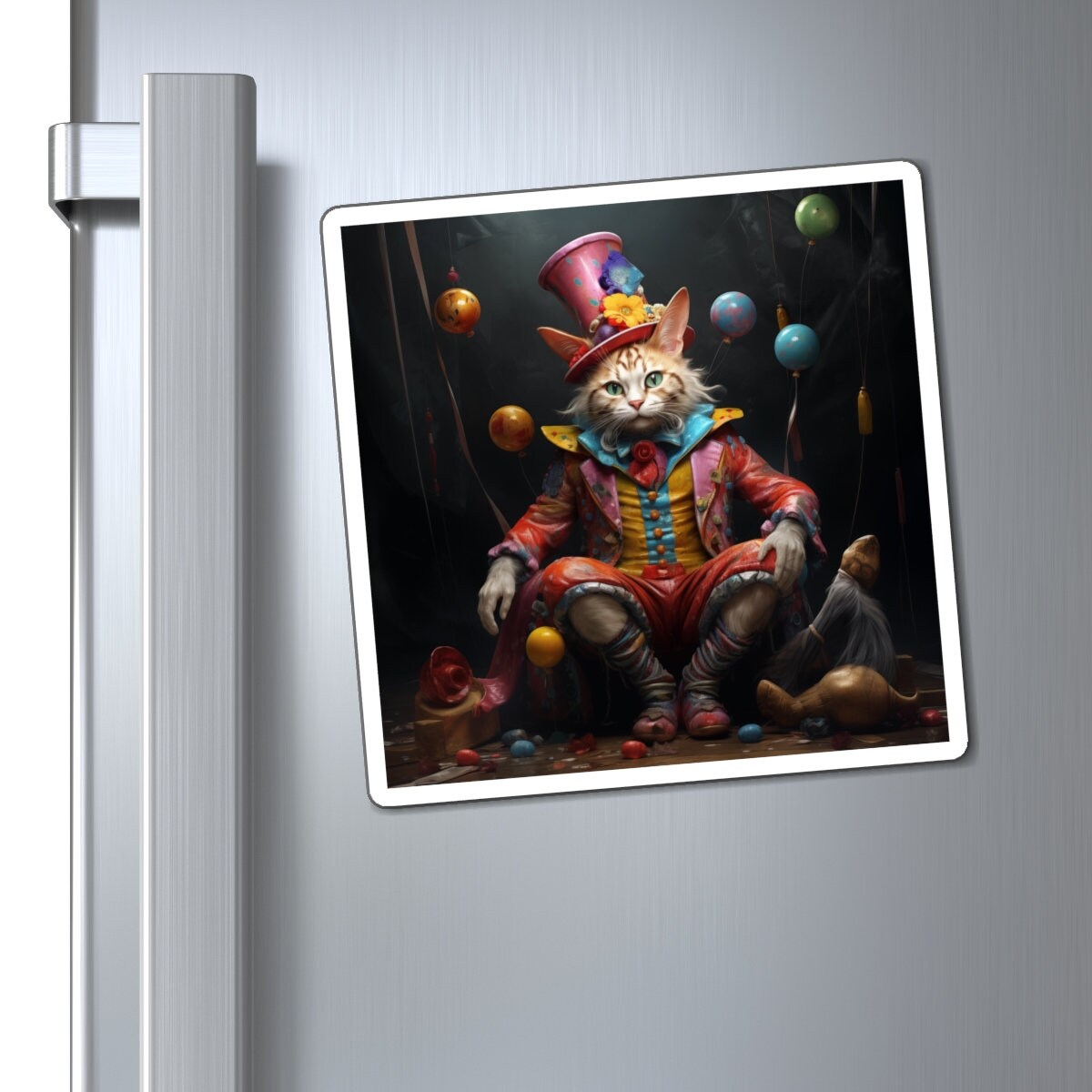 Cat Fridge Magnet, Jester Cat Magnet, Art Print Cat Magnet, Joker Cat ...