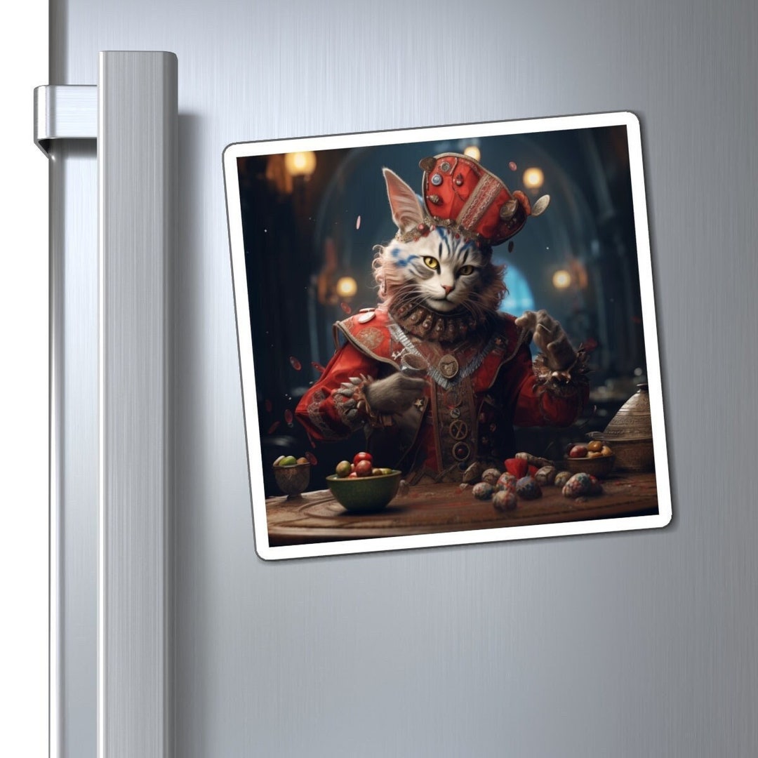 Cat Fridge Magnet, Jester Cat Magnet, Art Print Cat Magnet, Joker Cat ...