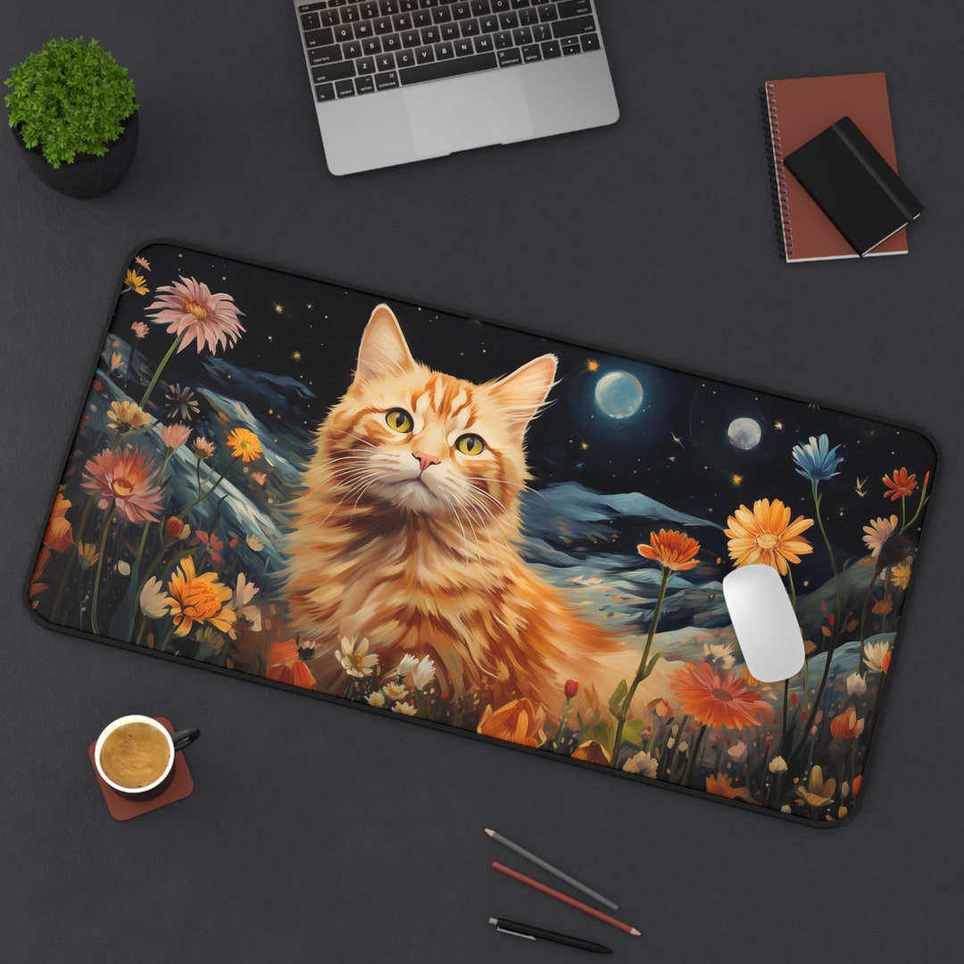 Orange Cat Gaming Deskmat, Floral Cat Desk Mat, Ginger Cat Gaming Mouse ...