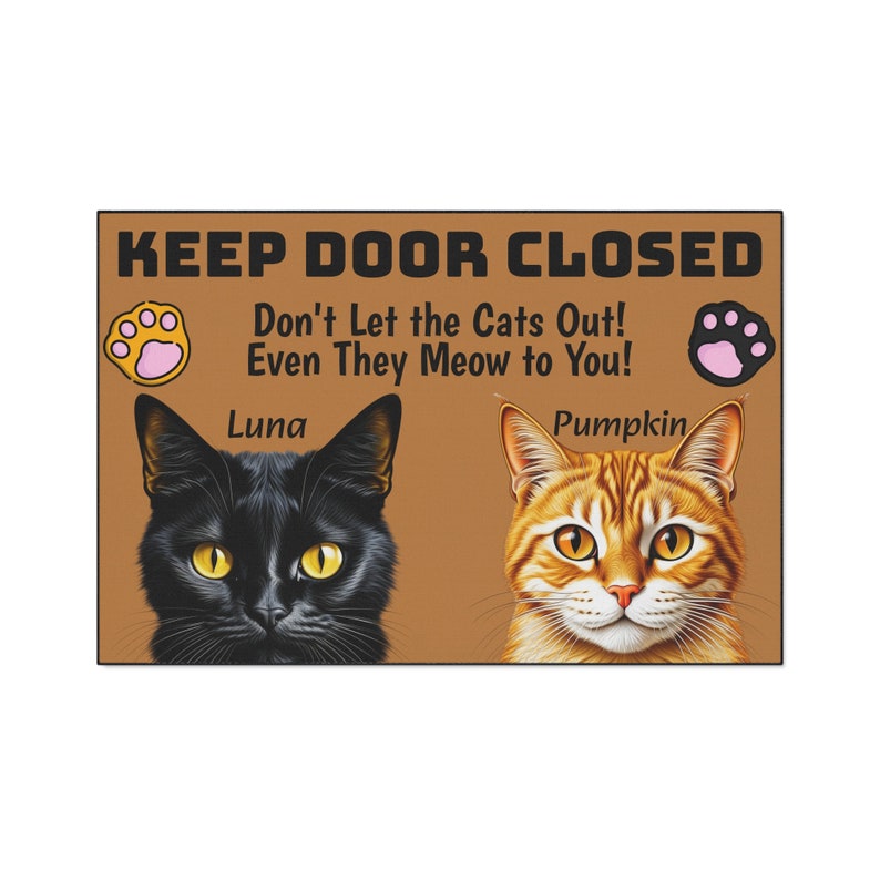 Cat Name Personalized Doormat, Custom Cat Face Floor Mat, Cute Cat ...