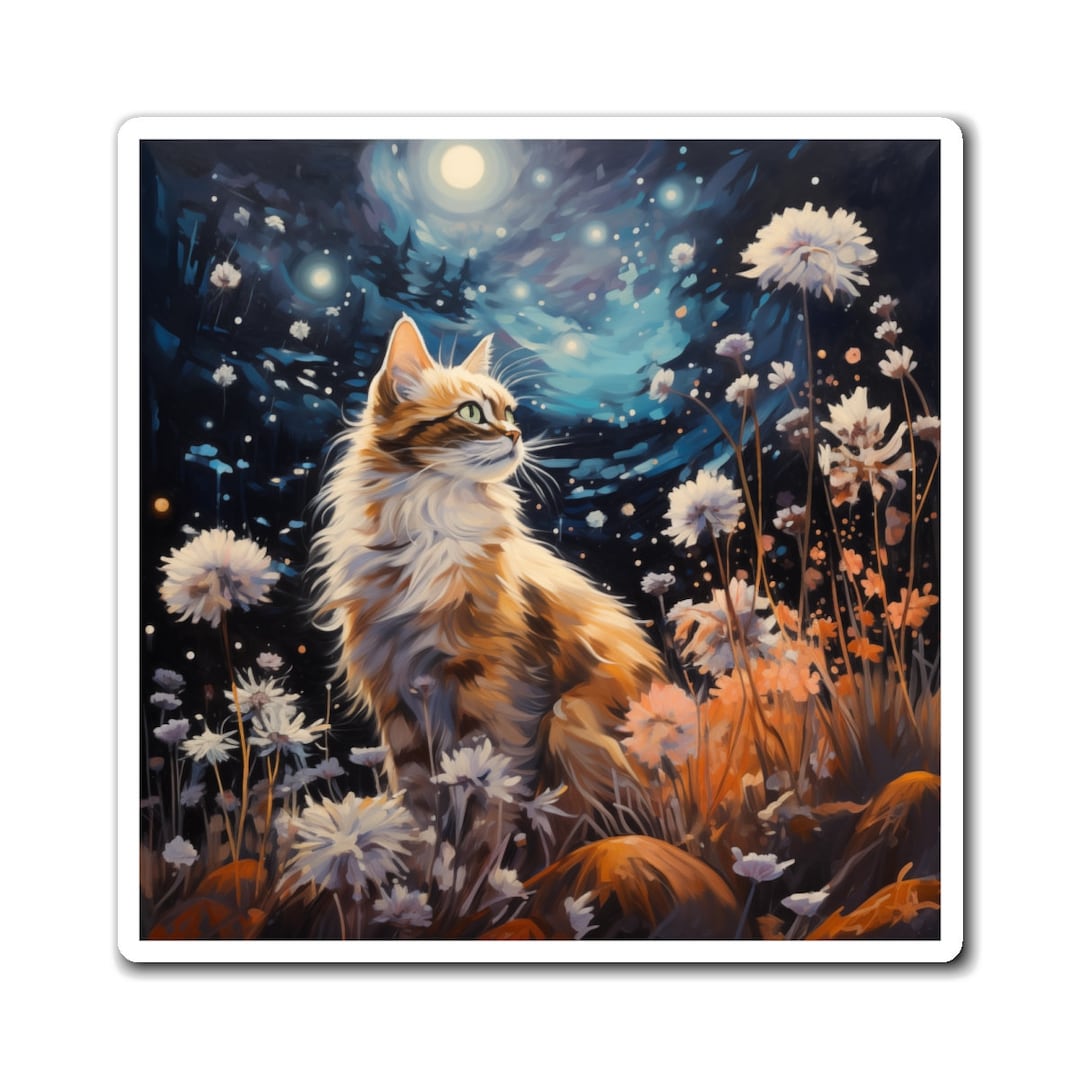 Cat Fridge Magnet, Floral Cat Magnet, Art Print Cat Magnet, Ginger Cat ...