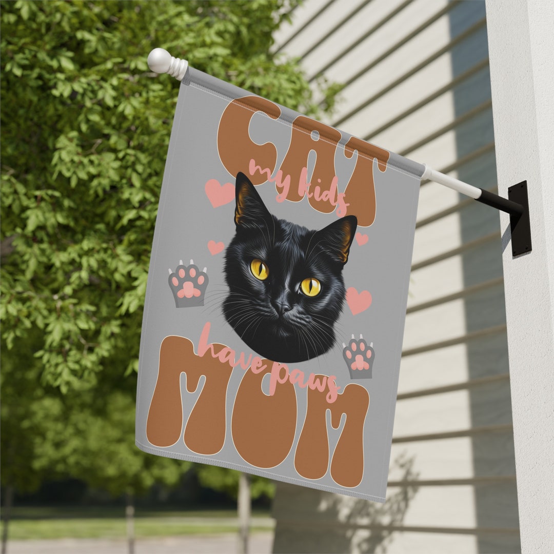 Personalized Cat Name Garden Flag, Custom Cat Face Garden Banner, Black ...