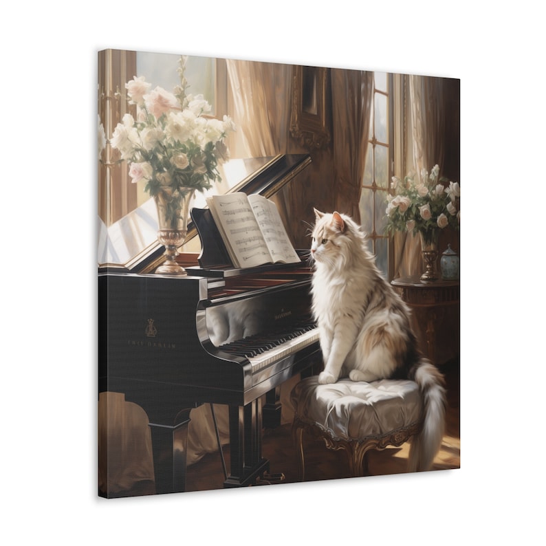 Piano Cat Canvas Print, Cat Pianist Wall Decor, Music Cat Home Decor ...